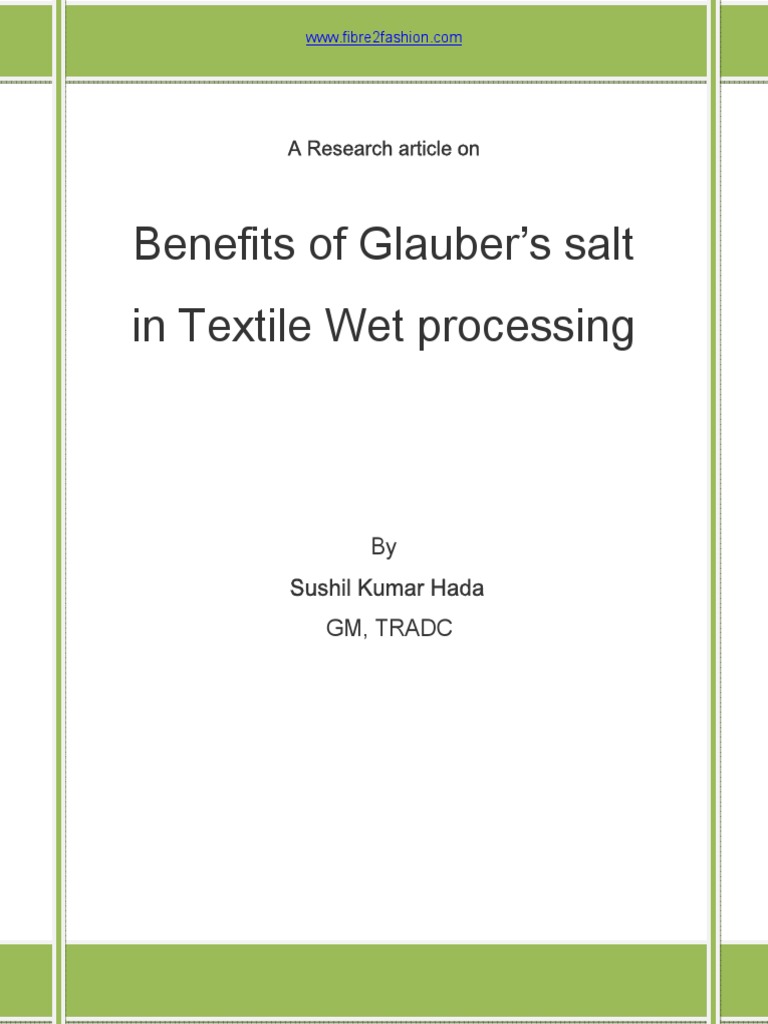 Benefits of Glauber's salt in textile dyeing | PDF | Salt (Chemistry ...
