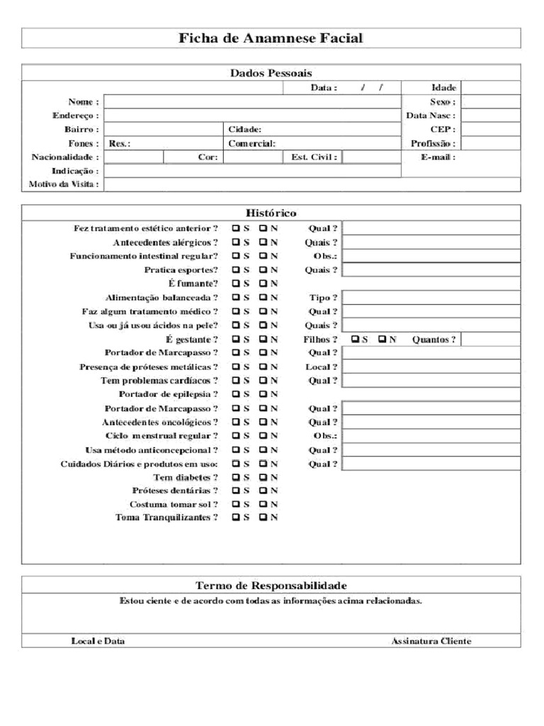 Anamnese Limpeza de Pele | PDF