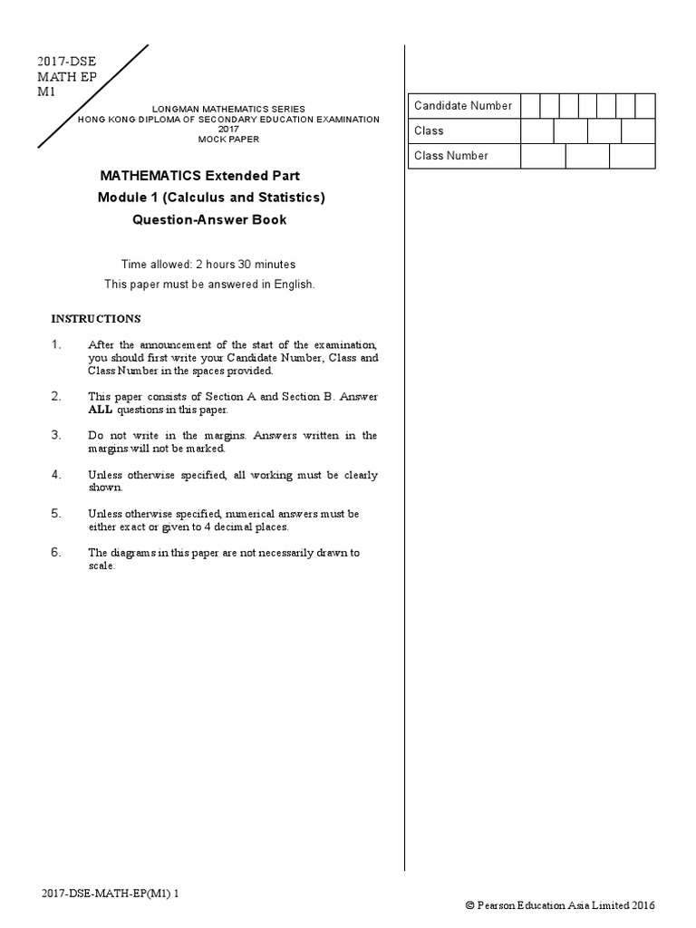MATHEMATICS Extended Part Module 1 (Calculus and Statistics) Question ...