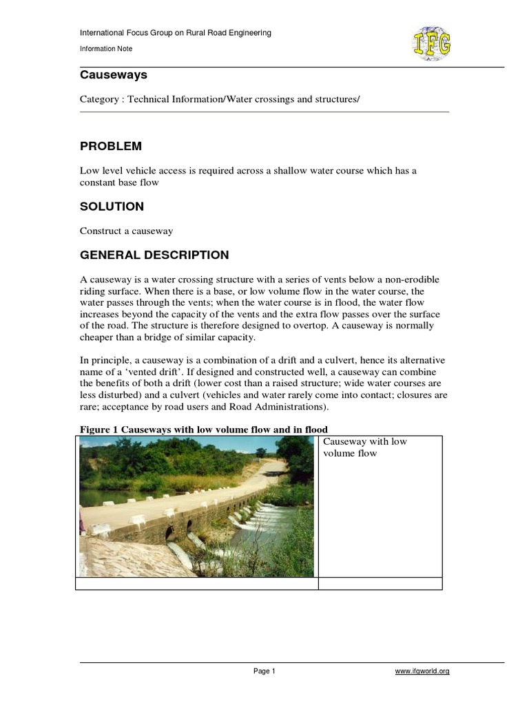 Causeways: Figure 1 Causeways With Low Volume Flow and in Flood | PDF ...