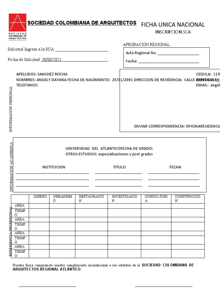 Solicitud de Ingreso a la SCA | PDF
