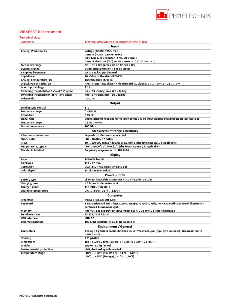 Vibxpert II Technical Data | PDF | Computer Engineering | Computer Hardware