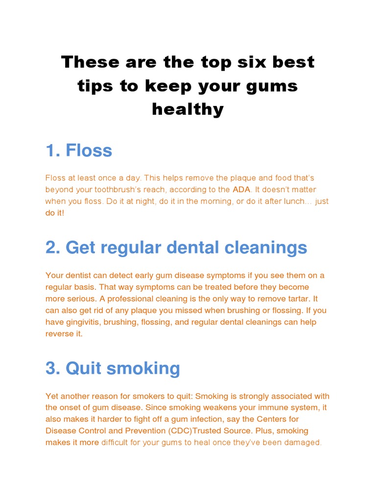 Top Six Tips For Healthy Gums | PDF | Toothbrush | Medical Specialties