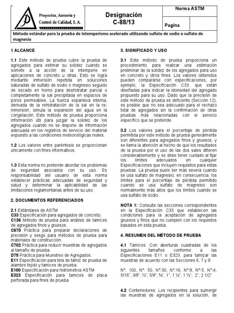 Astm C-88 Intemperismo Acelerado | PDF | sal | Agua