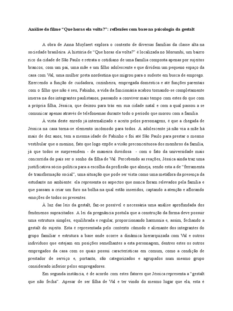 Análise Gestalt do Filme "Que Horas Ela Volta?" | PDF | Família