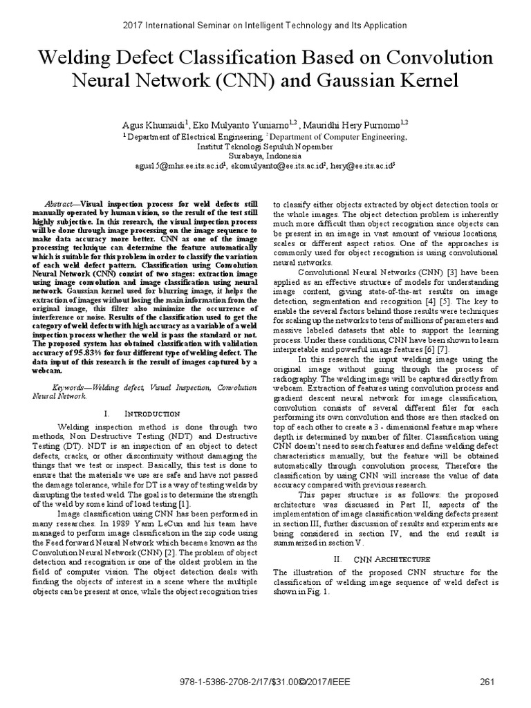 Welding Defect Classification Based On Convolution Neural Network (CNN) and Gaussian Kernel ...