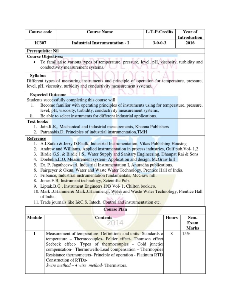 IC307 Industrial Instrumentation - I | PDF | Pressure Measurement ...
