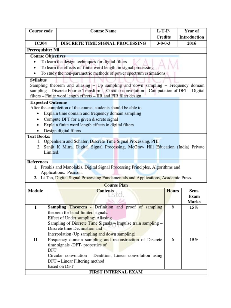 IC304 Discrete Time Signal Processing | Download Free PDF | Discrete ...