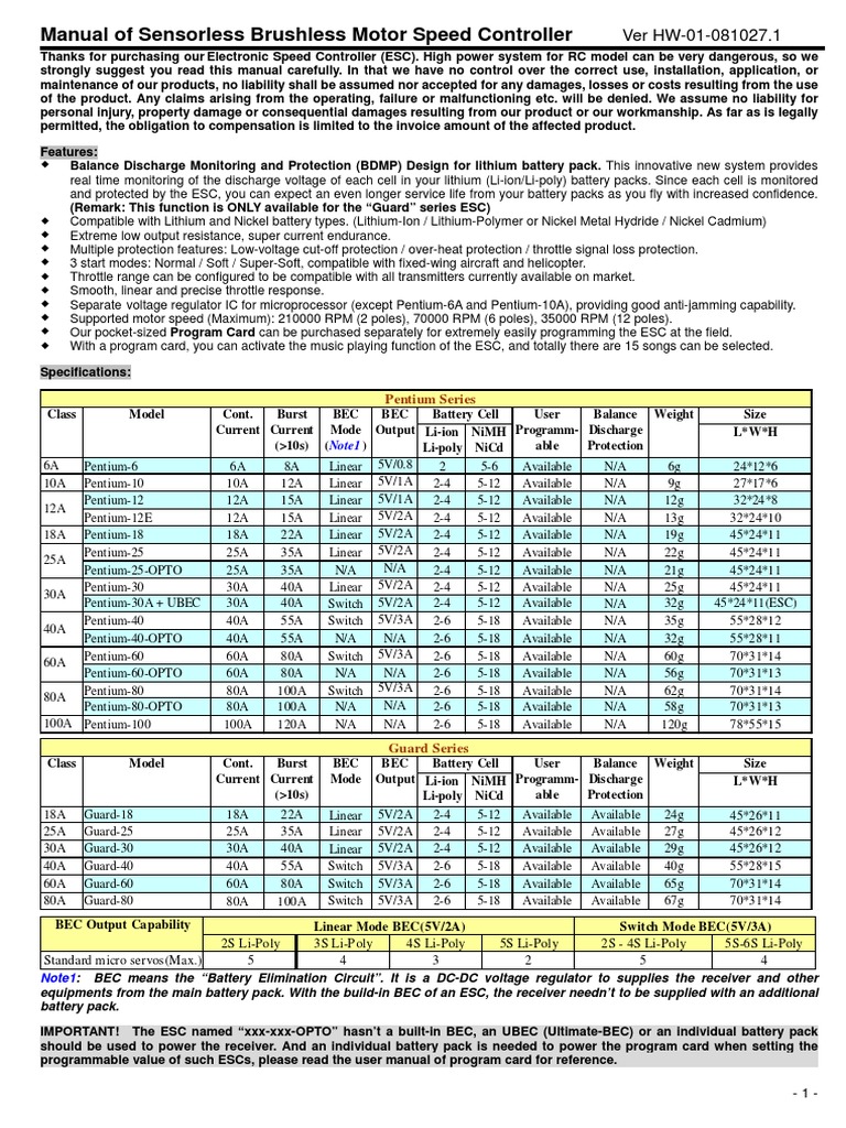 Manual of Sensorless Brushless Motor Speed Controller: Ver HW-01-081027 ...