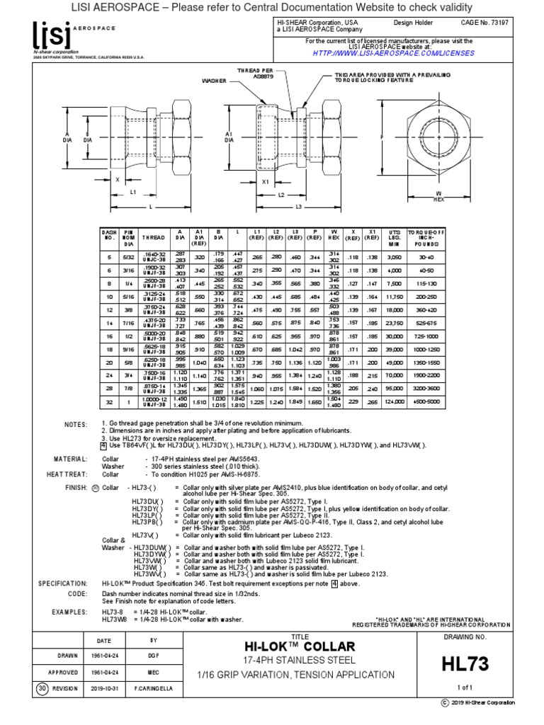 Hi-Lok™ Collar: B DIA A DIA A1 DIA P | PDF | Manufactured Goods