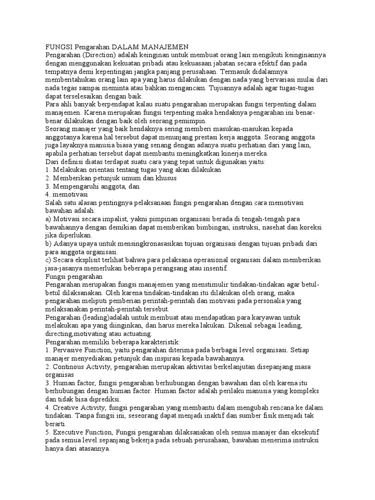 Fungsi Pengarahan Dalam Manajemen | PDF