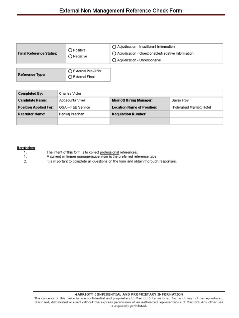 Non-Management Reference Check Form | PDF | Leadership | Communication