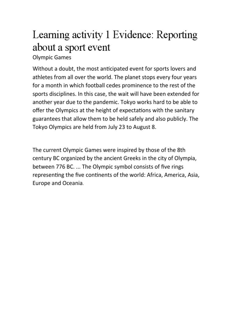 Learning Activity 1 Evidence | PDF | Sports & Recreation | Social Science