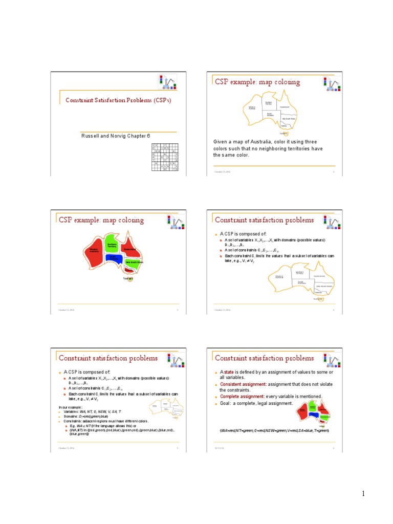 CSP Example: Map Coloring: Constraint Satisfaction Problems (CSPS) | PDF | Algorithms ...