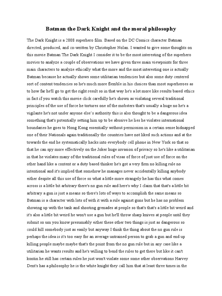 Batman The Dark Knight and The Moral Philosophy | PDF | Batman ...