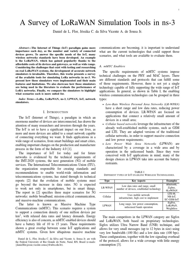 A Survey of LoRaWAN Simulation Tools in Ns 3 | PDF | Computer Network | Internet Of Things