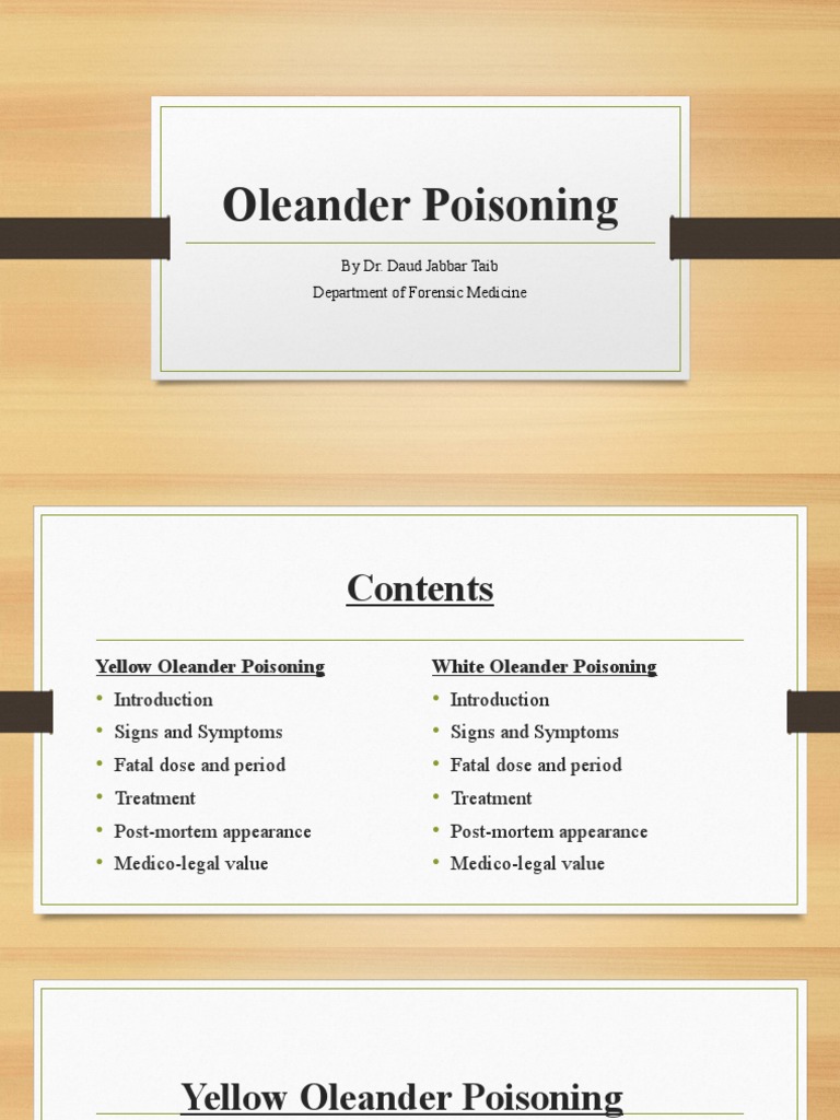 Oleander Poisoning: by Dr. Daud Jabbar Taib Department of Forensic ...