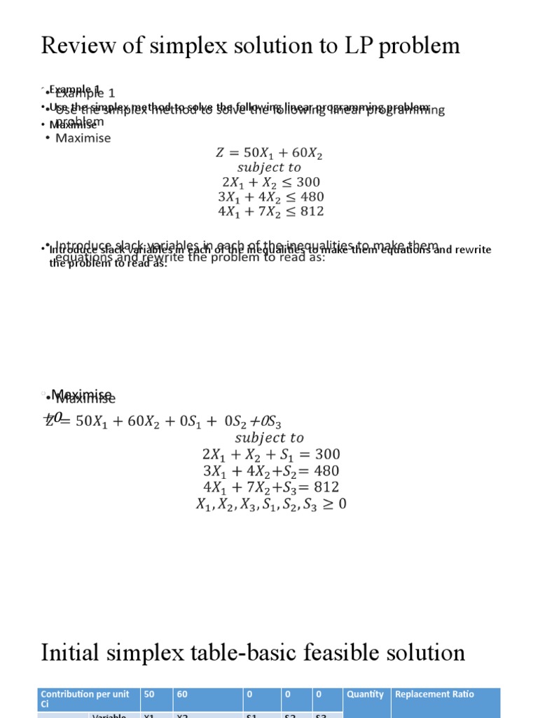 Review of Simplex Solution To LP Problem | PDF | Algebra | Algorithms