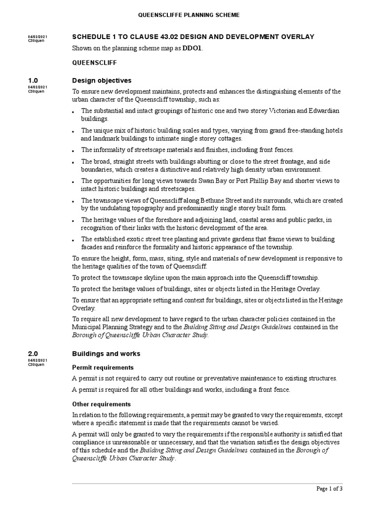Queenscliffe Planning Scheme - Design and Development Overlay | PDF | Fence