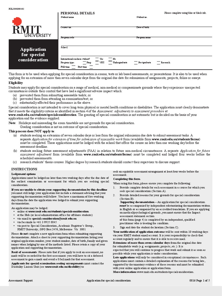RMIT Vietnm Application For Special Consideration | PDF | Test ...