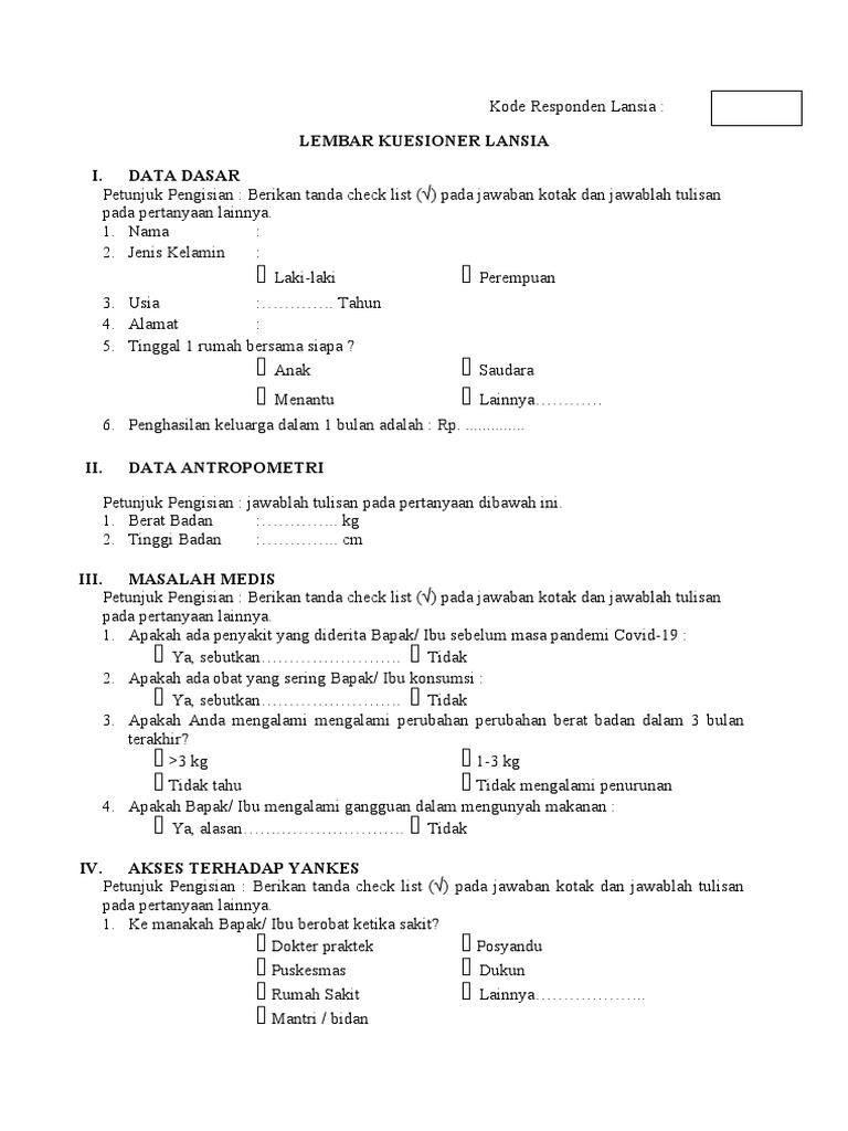 Kuisioner Lansia | PDF | Kesehatan Holistik
