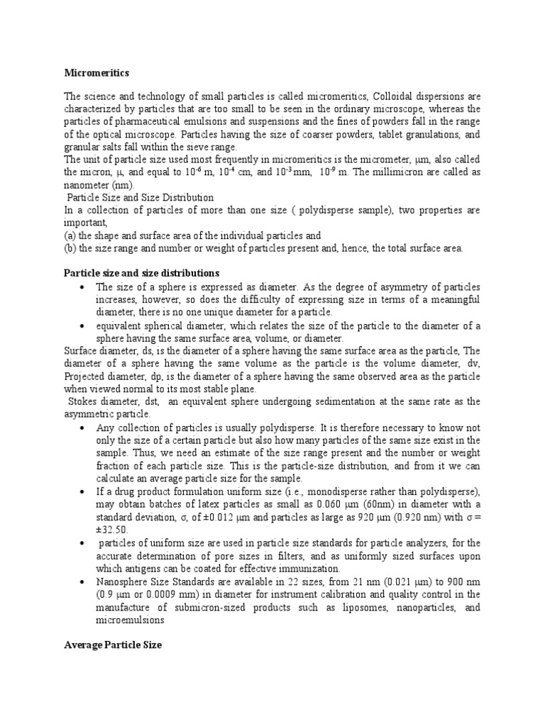 Micromeritics I | PDF | Mean | Particle Size Distribution