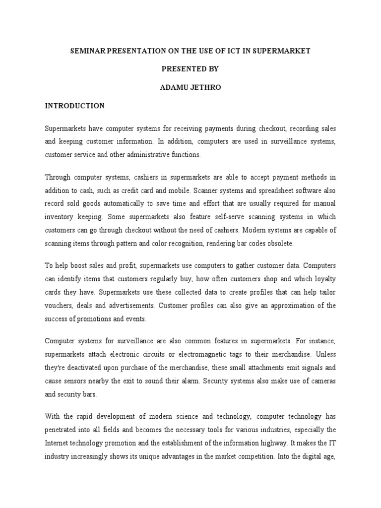 ICT in Supermarkets | PDF | Point Of Sale | Barcode