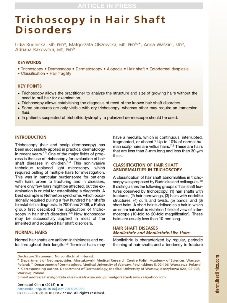 Trichoscopy in Hair Shaft Disorders | PDF | Diseases And Disorders ...