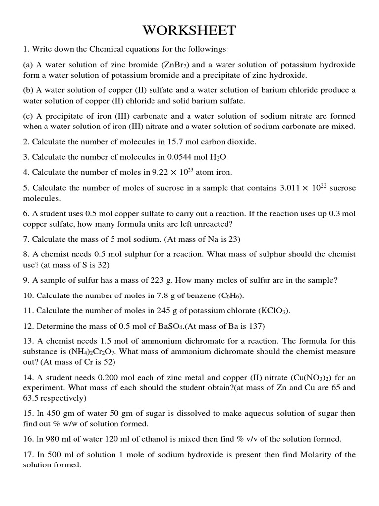 Mole Concept Assignment 4 | PDF | Mole (Unit) | Chemical Reactions Mole Concept Assignment 4 | PDF | Mole (Unit) | Chemical Reactions