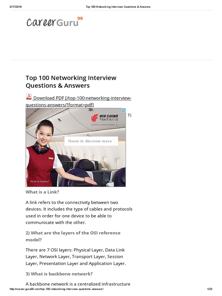 Top 100 Networking Interview Questions & Answers | PDF | Computer ...