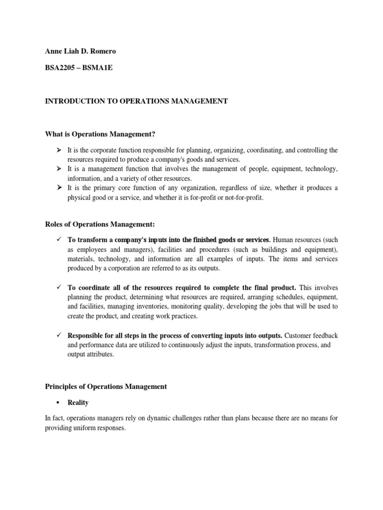 Introduction To Operations Management | PDF | Operations Management ...