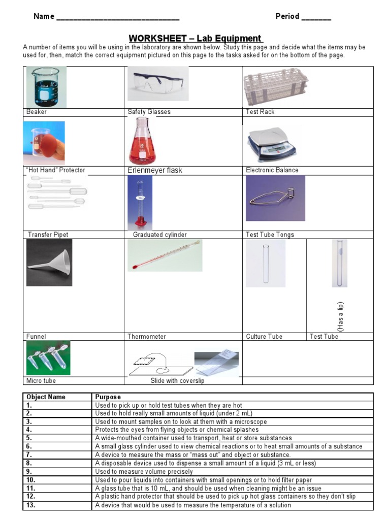 WORKSHEET - Lab Equipment: Name - Period | PDF