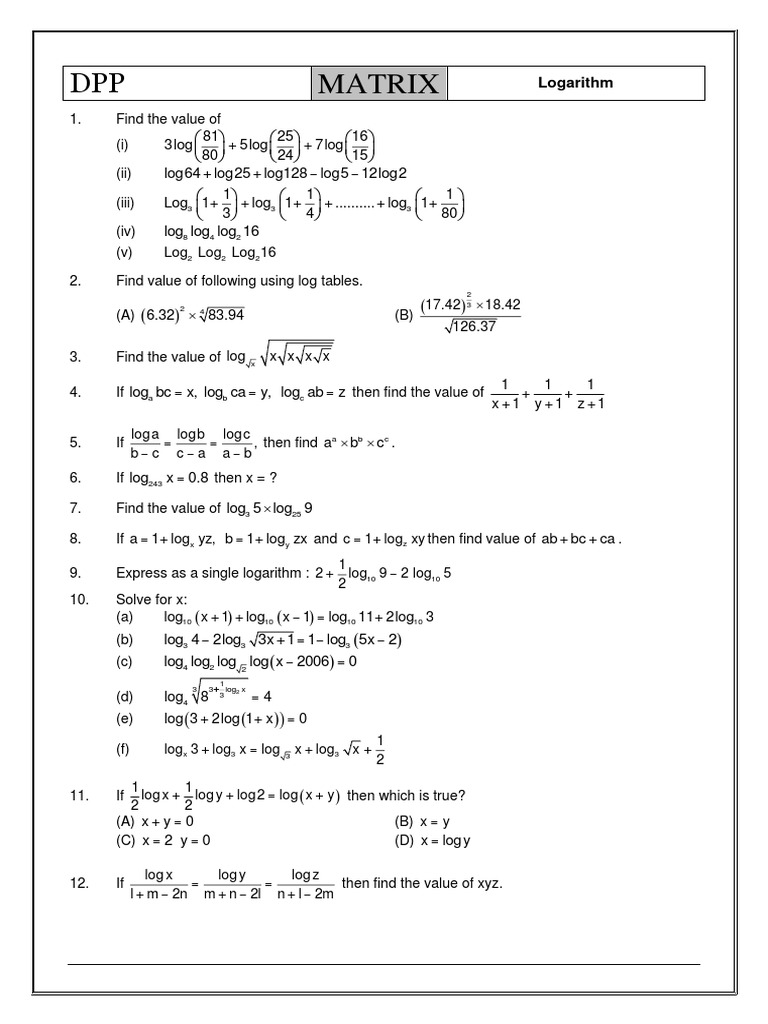 Logarithm DPP 2 | PDF | Combinatorics | Complex Analysis