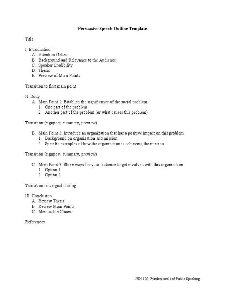 Persuasive Speech Outline Template | PDF