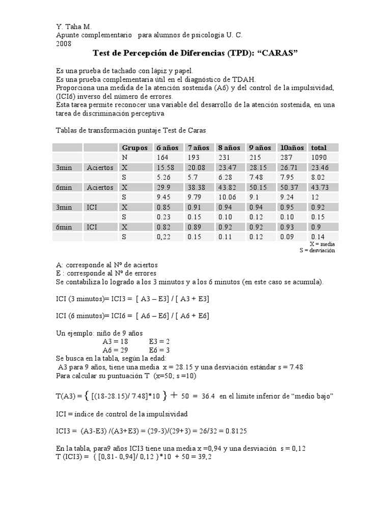 CARAS Test Percepcion de Diferencias | PDF