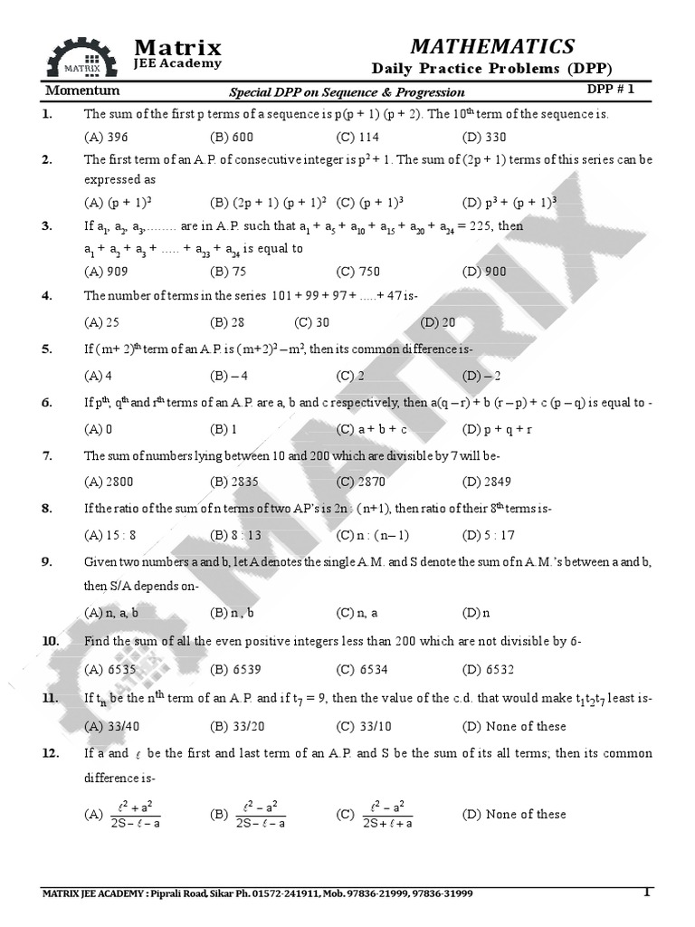 Sequence and Progression DPP | PDF | Numbers | Logarithm