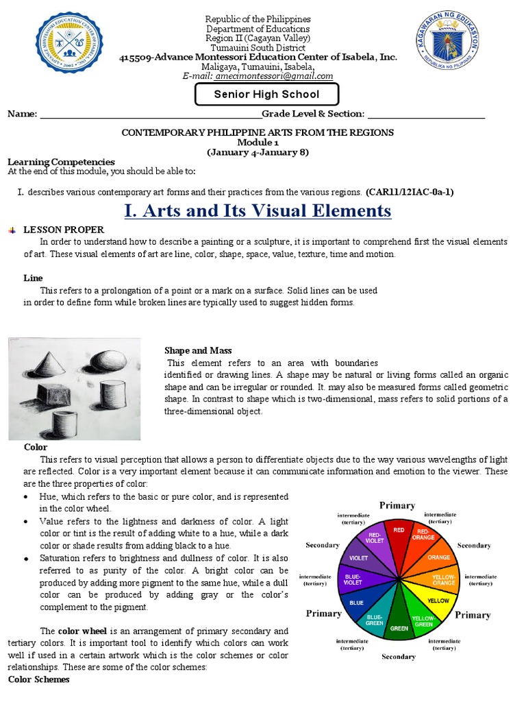 I. Arts and Its Visual Elements: Senior High School | PDF | Paintings ...