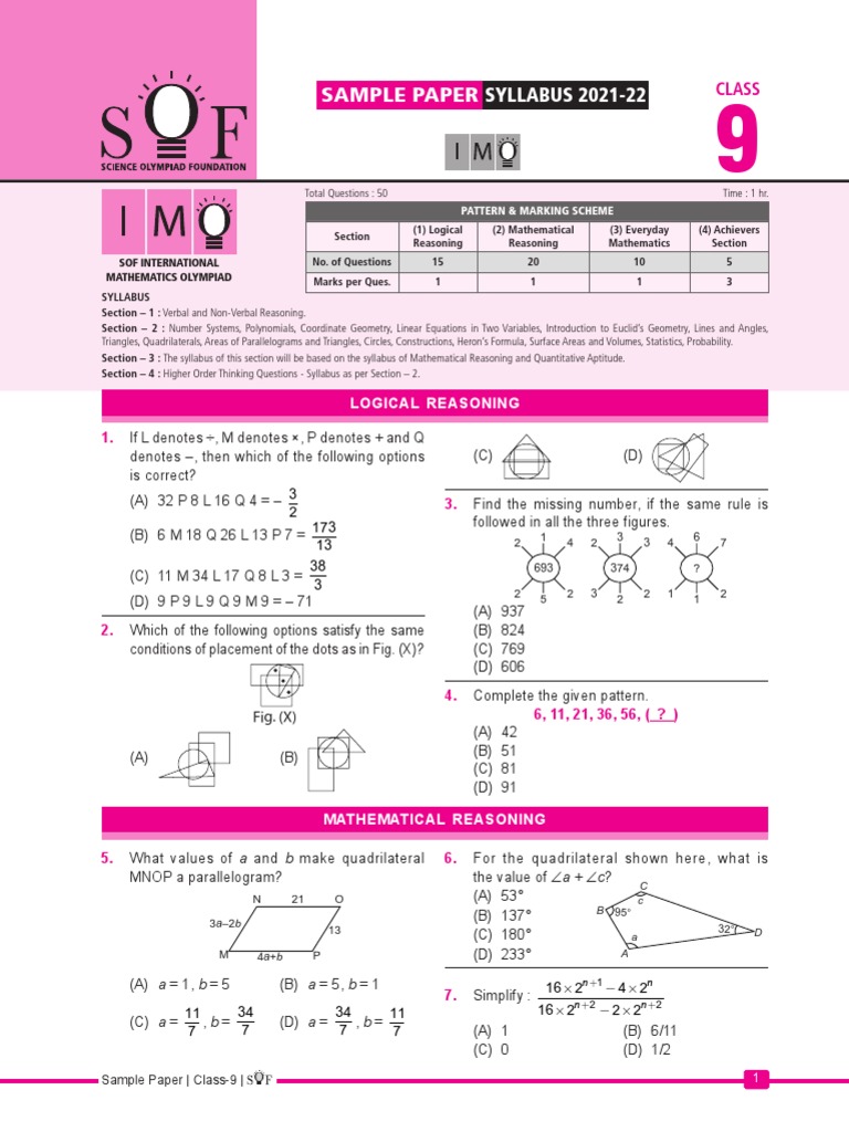 Imo Class-9 | PDF | Area | Geometry