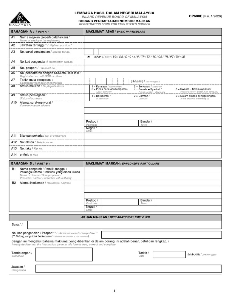 Pendaftaran Nombor Majikan LHDN | PDF | Government