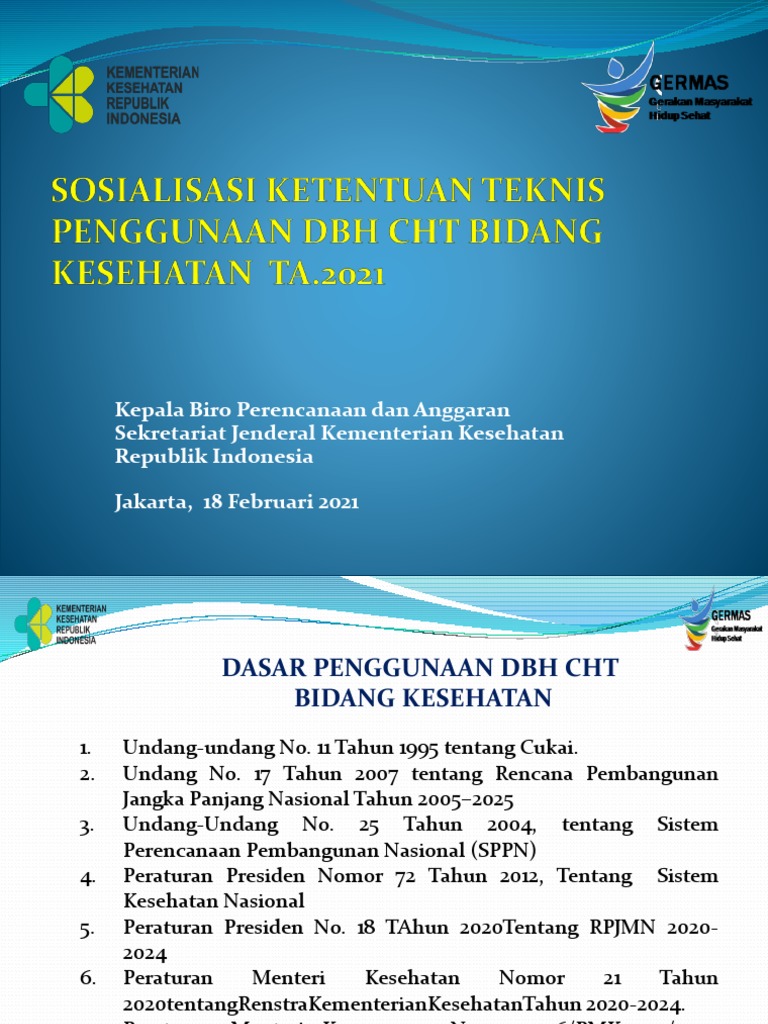 Kemenkes - PPT Bintek DBH CHT 18 Feb 2021 | PDF