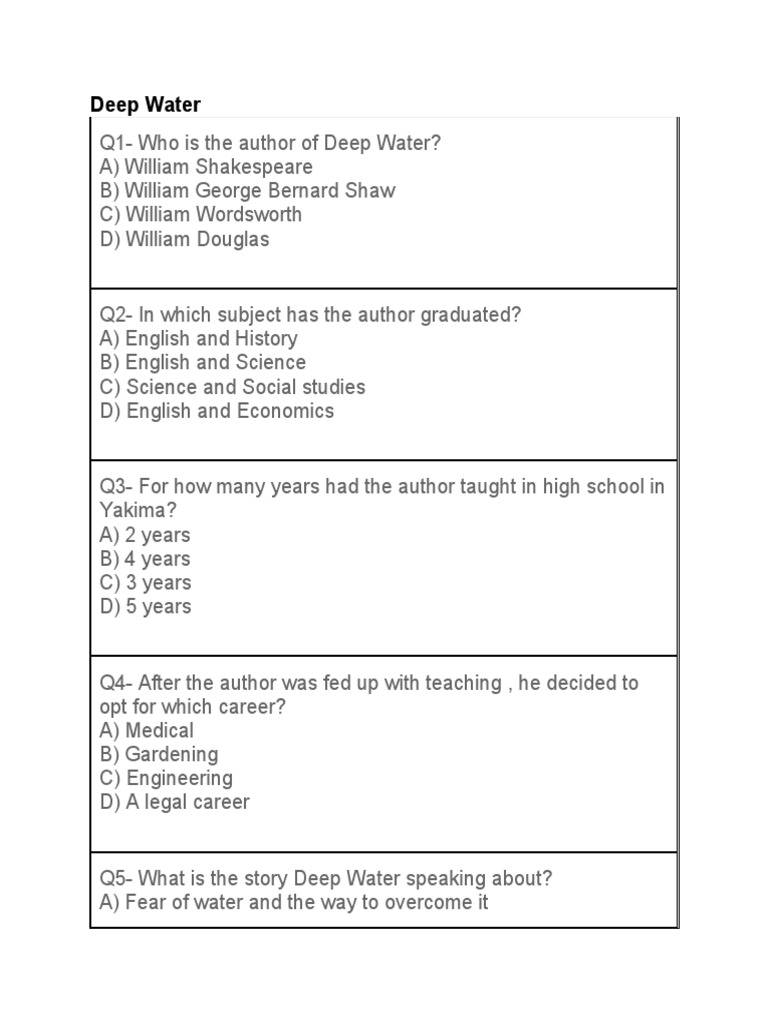 Deep Water | PDF | Swimming