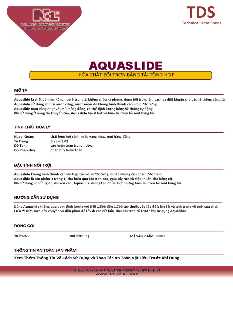 AQUASLIDE - Technical Data Sheet (TDS) VIE | PDF
