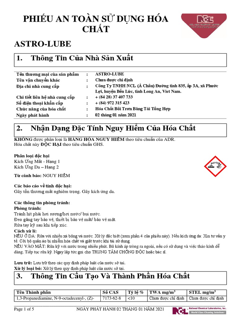 ASTRO-LUBE - Safety Data Sheet (SDS) - 2021 VIE | PDF