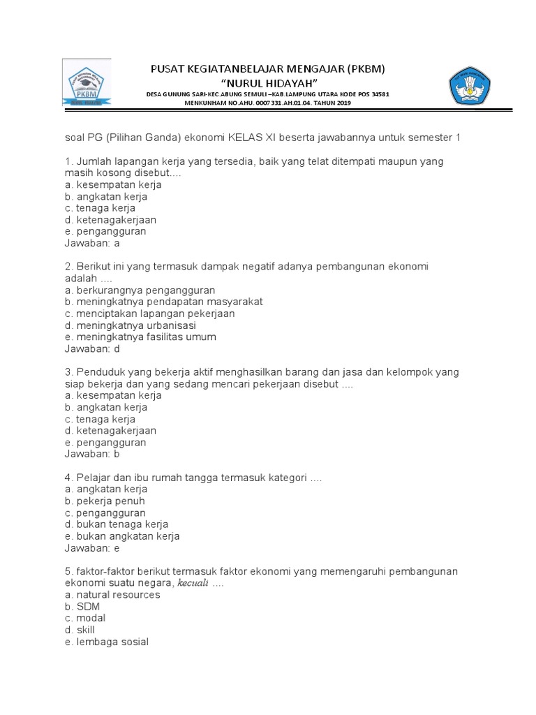 Soal Ekonomi Kelas XI Semester 1 K13 | PDF | Politik
