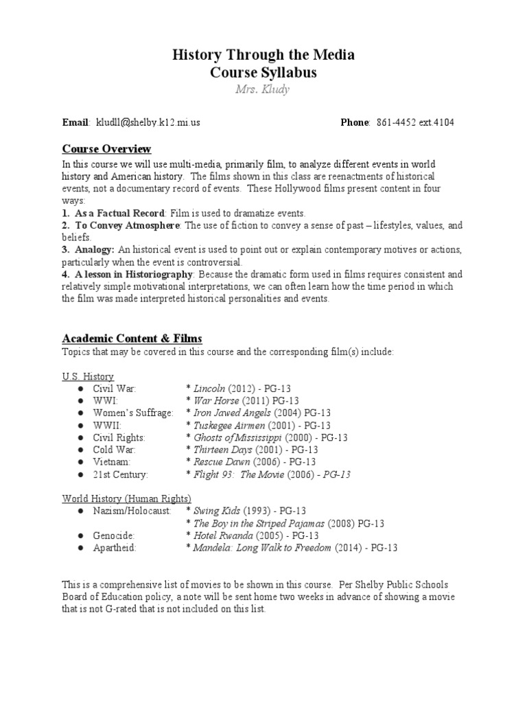 History Through Film: Course Syllabus | PDF | Academic Dishonesty ...