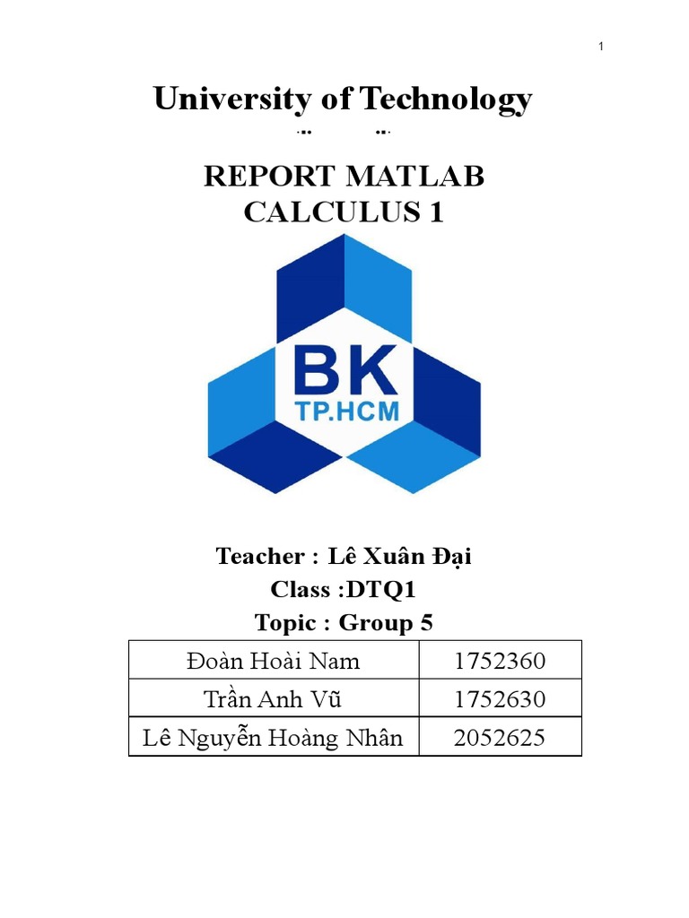 University of Technology: Report Matlab Calculus 1 | PDF | Function (Mathematics) | Equations