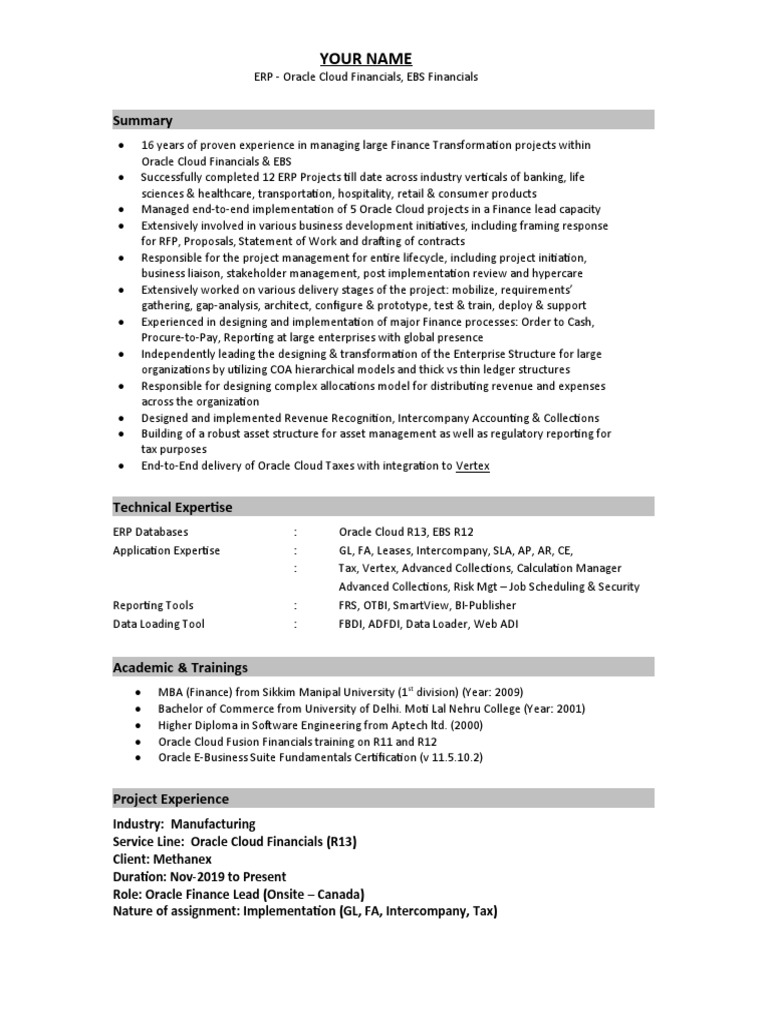 Sample Resume - Oracle Financials | PDF | Cloud Computing | Oracle ...