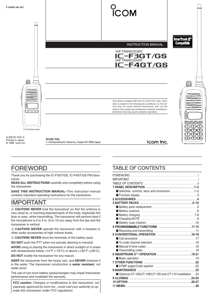 IC-F3G F4G Instruction Manual | PDF | Battery Charger | Rechargeable ...