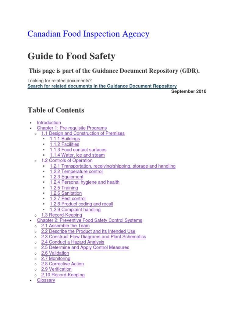 Canadian Food Inspection Agency | PDF | Food Safety | Foods