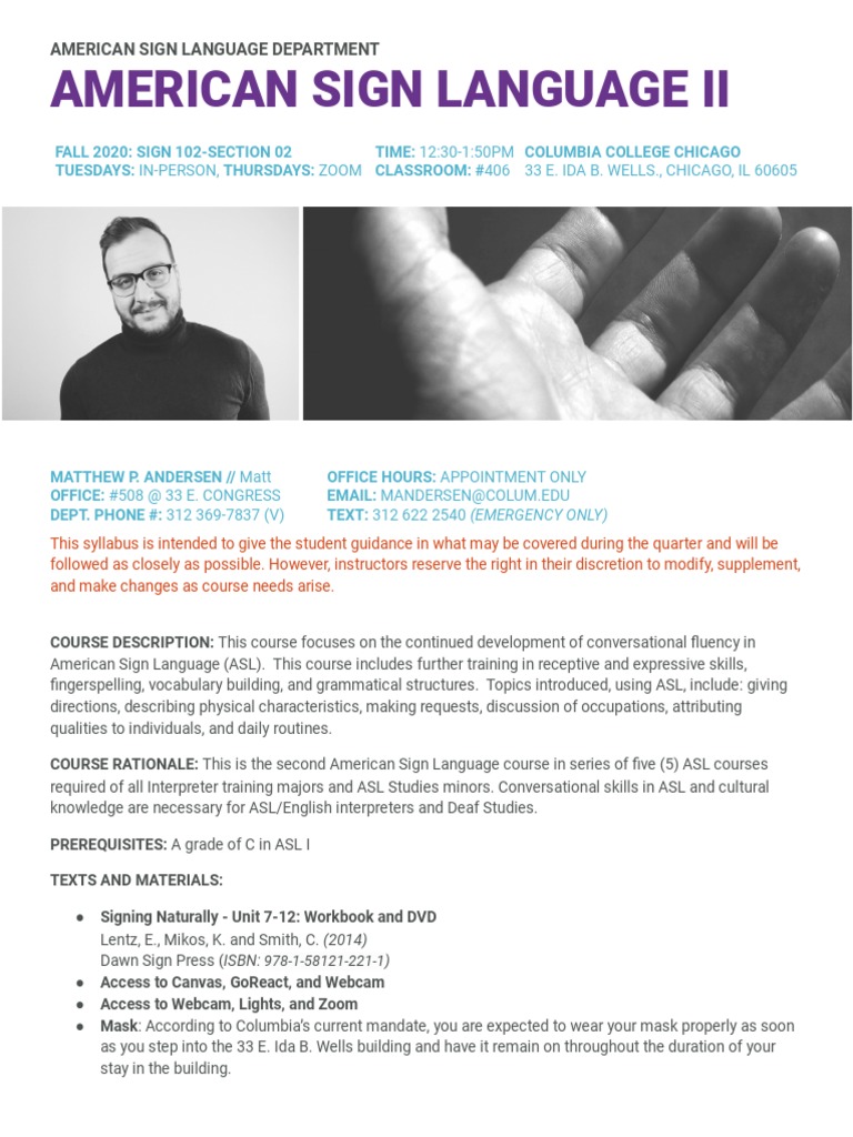 ASL II Syllabus (FA21) | Download Free PDF | American Sign Language ...